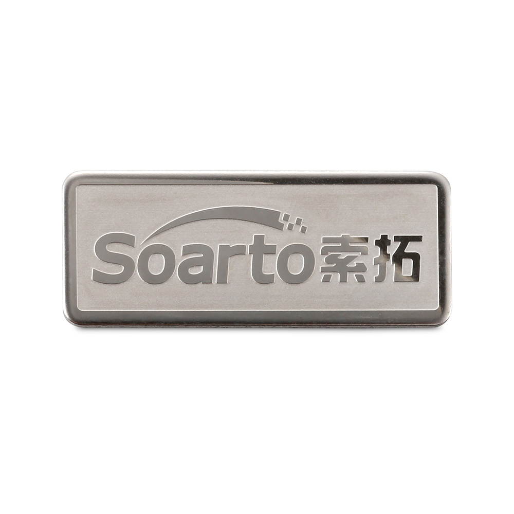 China Custom glossy sliver logo raised etching metal stainless steel ...
